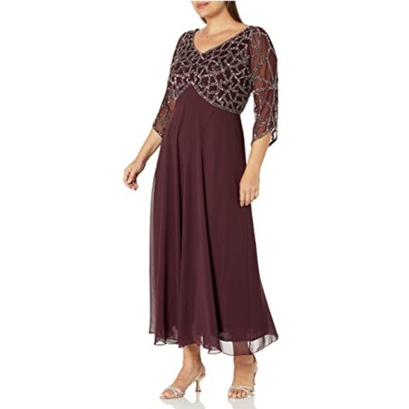 J Kara | Dresses | J Kara 34 Sleeve Geo Beaded Formal Gown In Wine ...